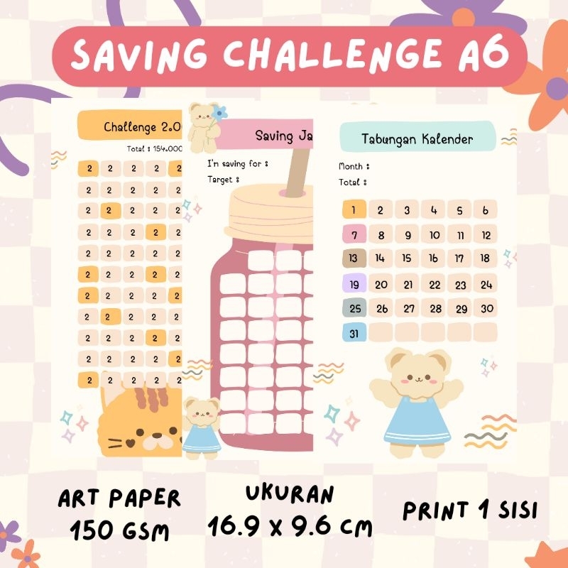 Jual [A6 SIZE] SAVING CHALLENGE/ TANTANGAN MENABUNG ART PAPER 150 GSM ...