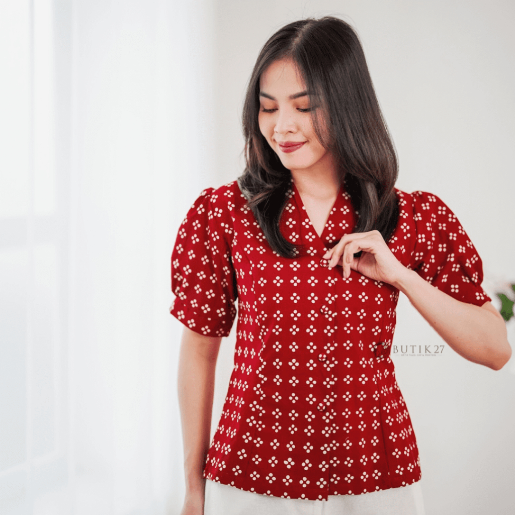Jual BUTIK27 - Eileen Blouse Merah - Navy | Shopee Indonesia