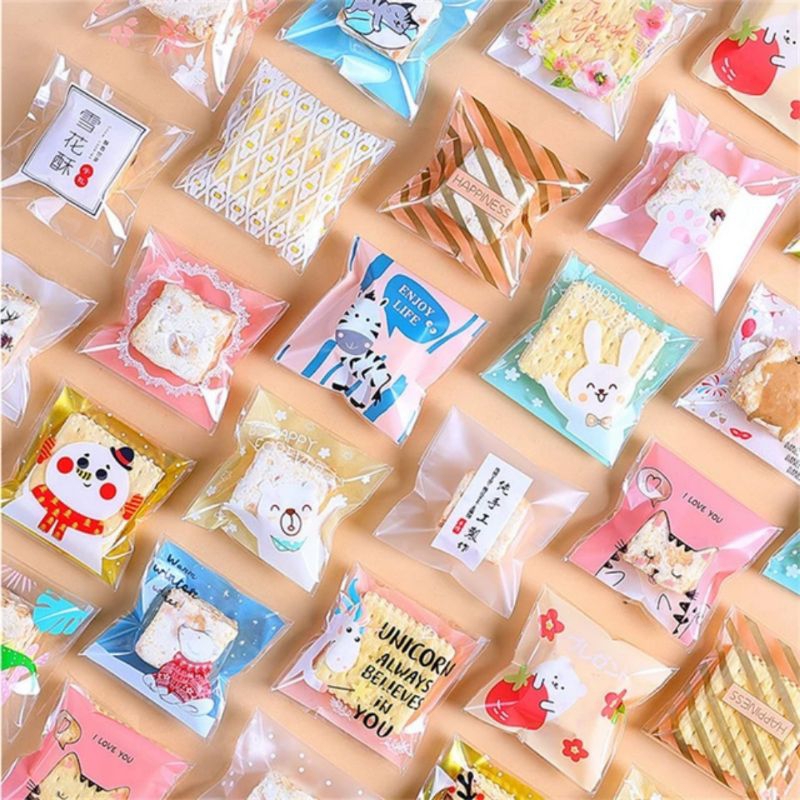 Jual 100pcs Plastik packing cookies 7x7 cm plastik bungkus kue cantik ...
