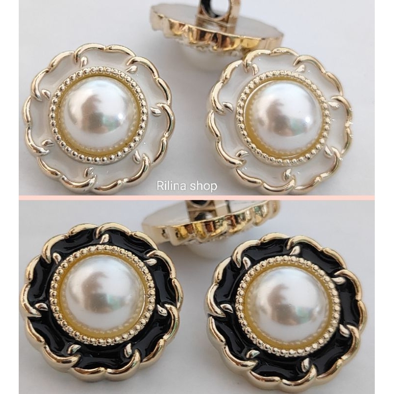 Jual 12 Pcs Mutiara Kancing Mewah timbul Kancing Jamur Bunga hitam ...