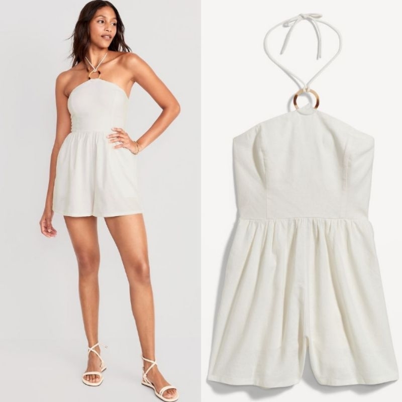 Jual OLDNVY LINEN HALTER ROMPER JUMPSUIT up to BIG SIZE | Shopee Indonesia