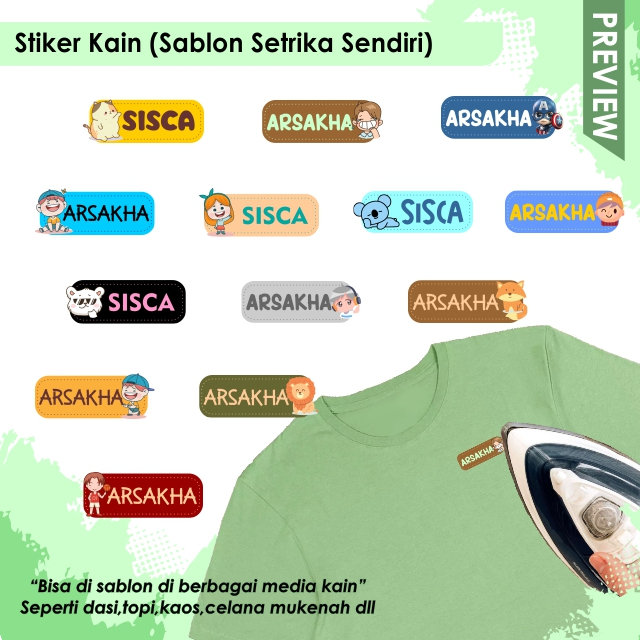 Jual (30pcs) DTF---LABEL NAMA KAIN CUSTOM / Stiker Baju,dasi,topi, dll ...