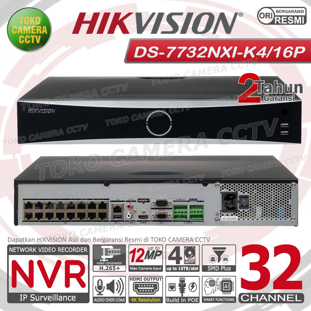 Jual NVR HIKVISION 32 CHANNEL HIKVISION DS-7732NXI-K4/16P NVR 4K 12MP 32CH 4HDD | Shopee Indonesia