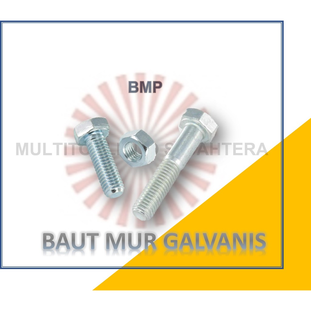 Jual BMP M12 BAUT MUR PUTIH BESI GALVANIS M12 KUNCI 19 HEX BOLT STEEL ...