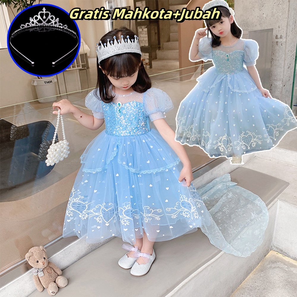 Jual Gaun Putri Beku Payet + Jubah + Mahkota Set 3 Potong Gaun Pesta ...