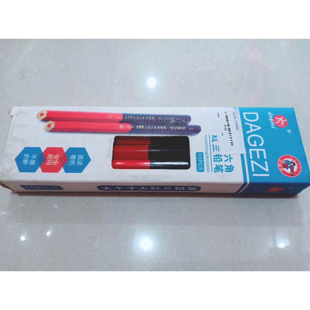 Jual Pensil Pertukangan / Pensil Tukang Kayu warna Merah + Biru dan ...