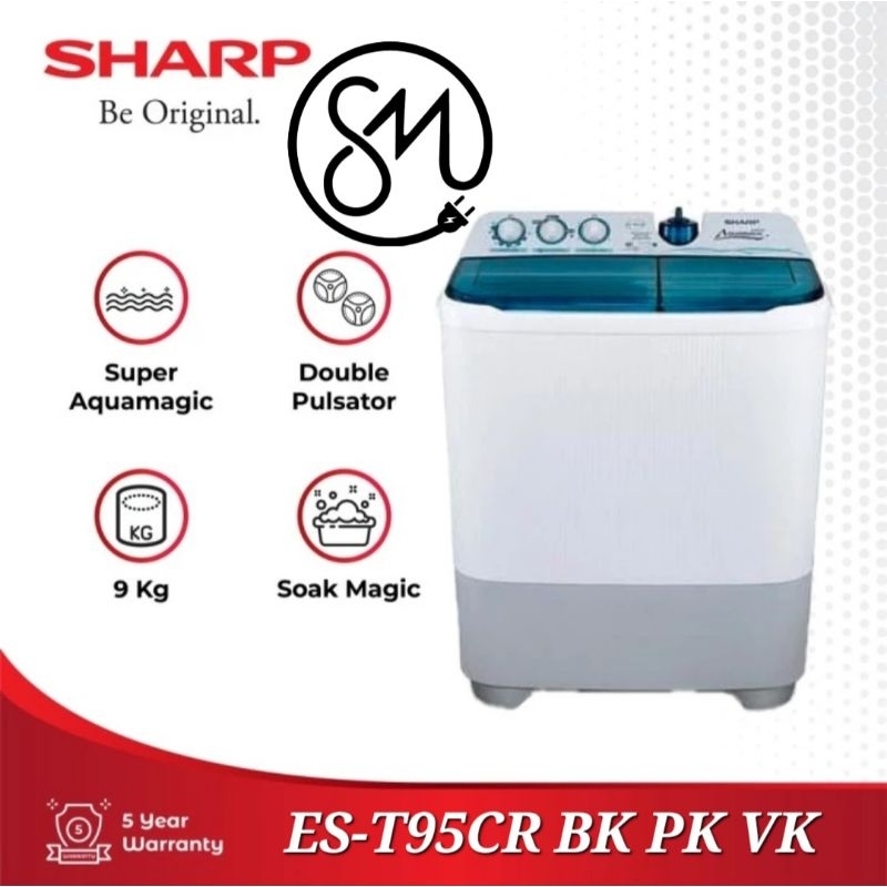 Jual Mesin cuci Sharp ES-T95CR BK PK VK 9 kg 2 tabung 95CR twin tube Aquamagic | Shopee Indonesia