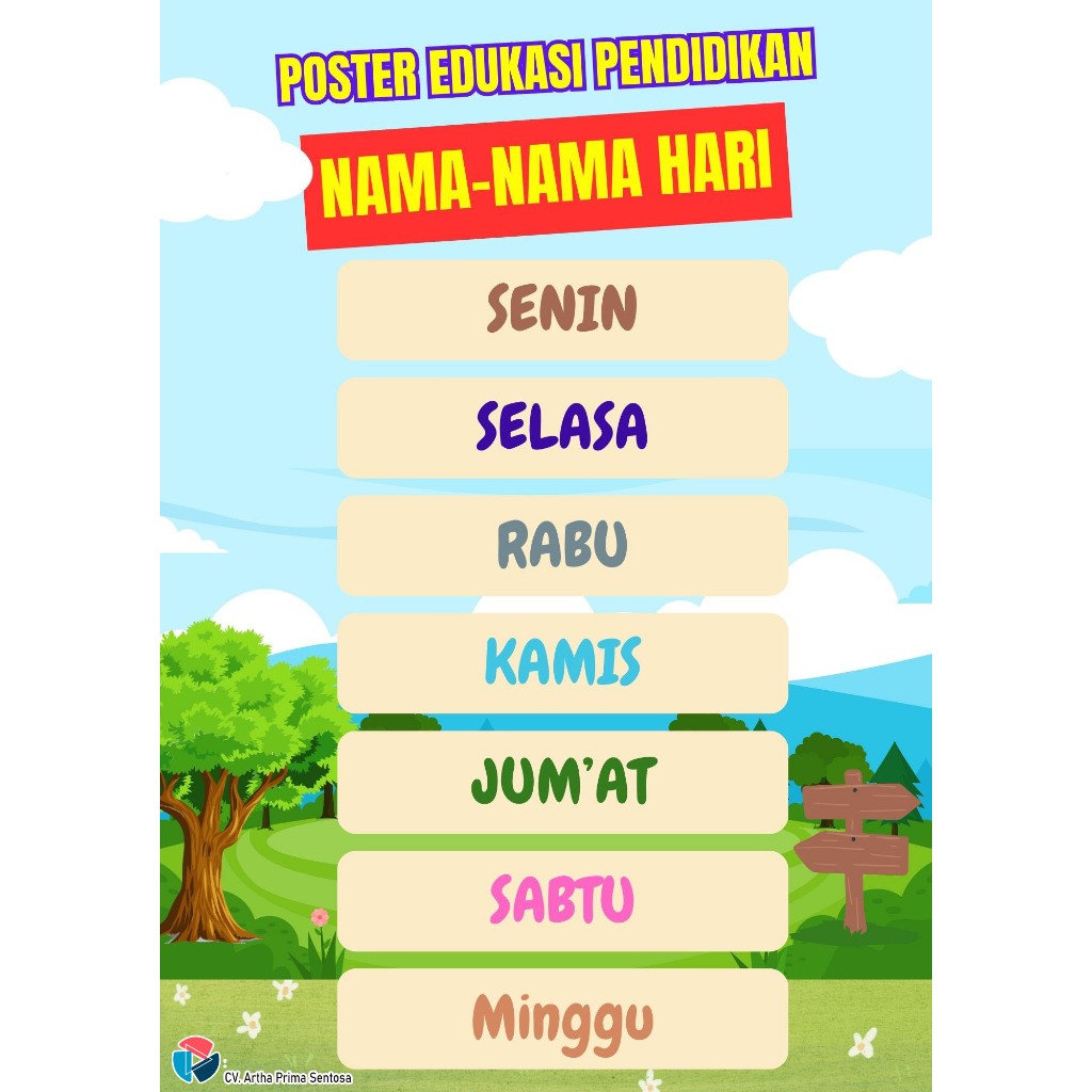 Jual Poster edukasi pendidikan nama-nama hari | Shopee Indonesia