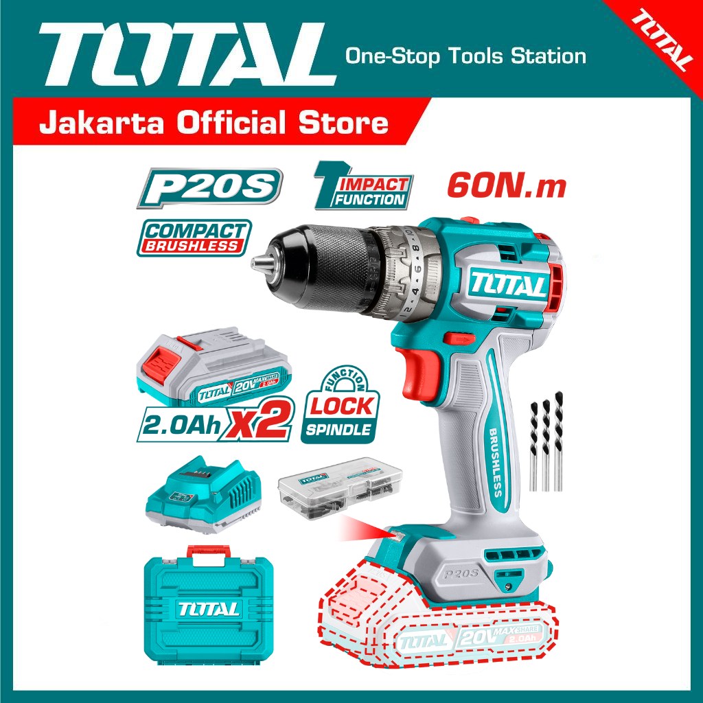 Jual TOTAL Lithium-Ion compact brushless impact drill TIDLI20602 - Bor 60N.m baterai+charger ...