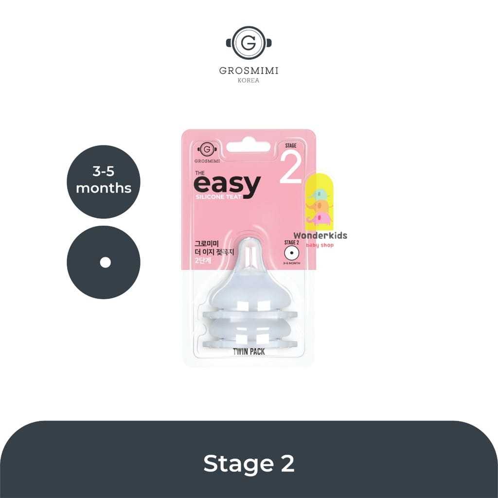 Jual GROSMIMI The Easy Silicone Baby Nipples Teat Stage 2 3-5 bulan (Twin pack) | Shopee Indonesia
