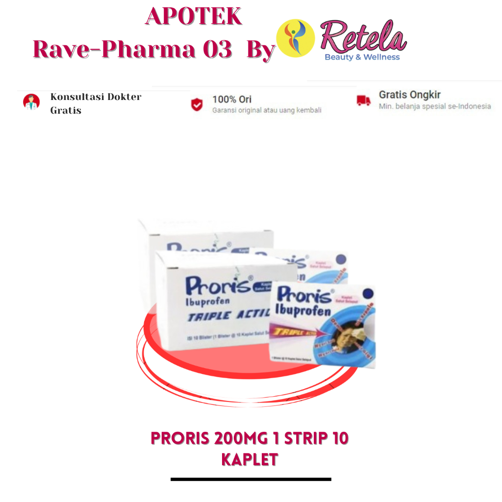 Jual PRORIS 200MG 1 STRIP 10 KAPLET/Demam/Nyeri kepala/Nyeri gigi ...