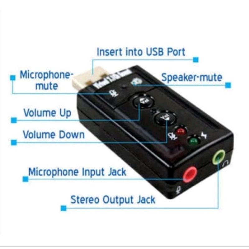 Jual USB Audio sound card 7.1 audio virtual channel soundcard external mic microphone speaker ...
