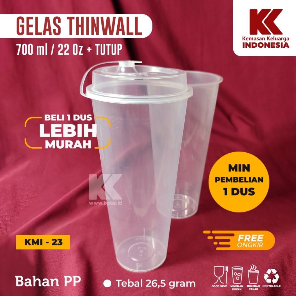 Jual CUP INJECTION 22oz 700ML + TUTUP / GELAS THINWALL / GELAS INJECT ...