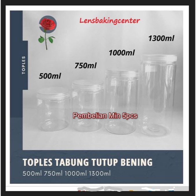 Jual Toples Jar Tabung PET Tebal Bening Premium 500ml 500 ml / 1000ml 1000 ml / 750 ml 750ml ...