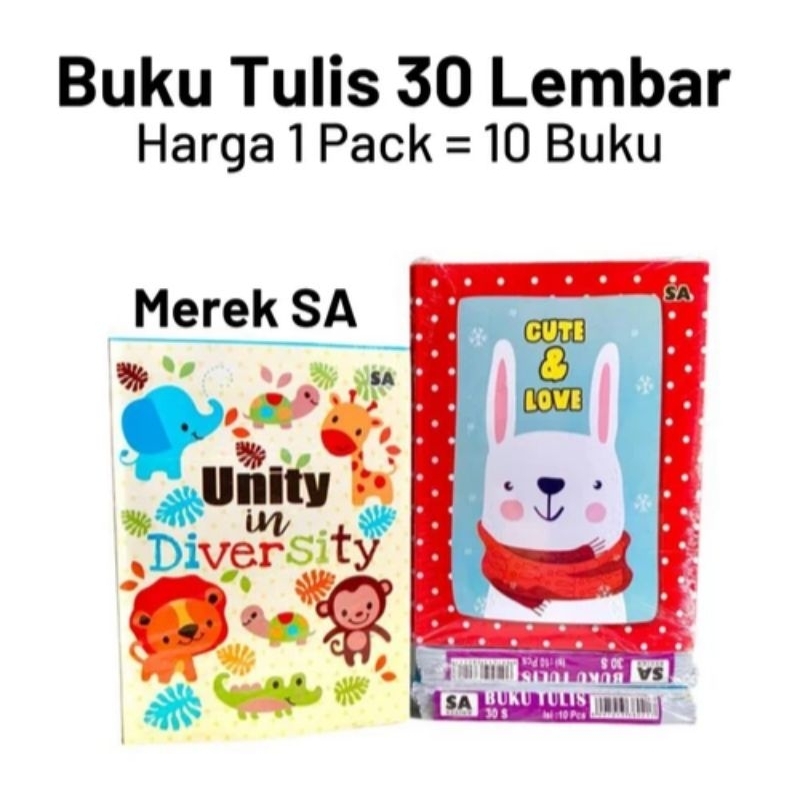 Jual Buku Tulis Pendek SA 30 Lembar (1 Pack Isi 10 Buku) | Shopee Indonesia