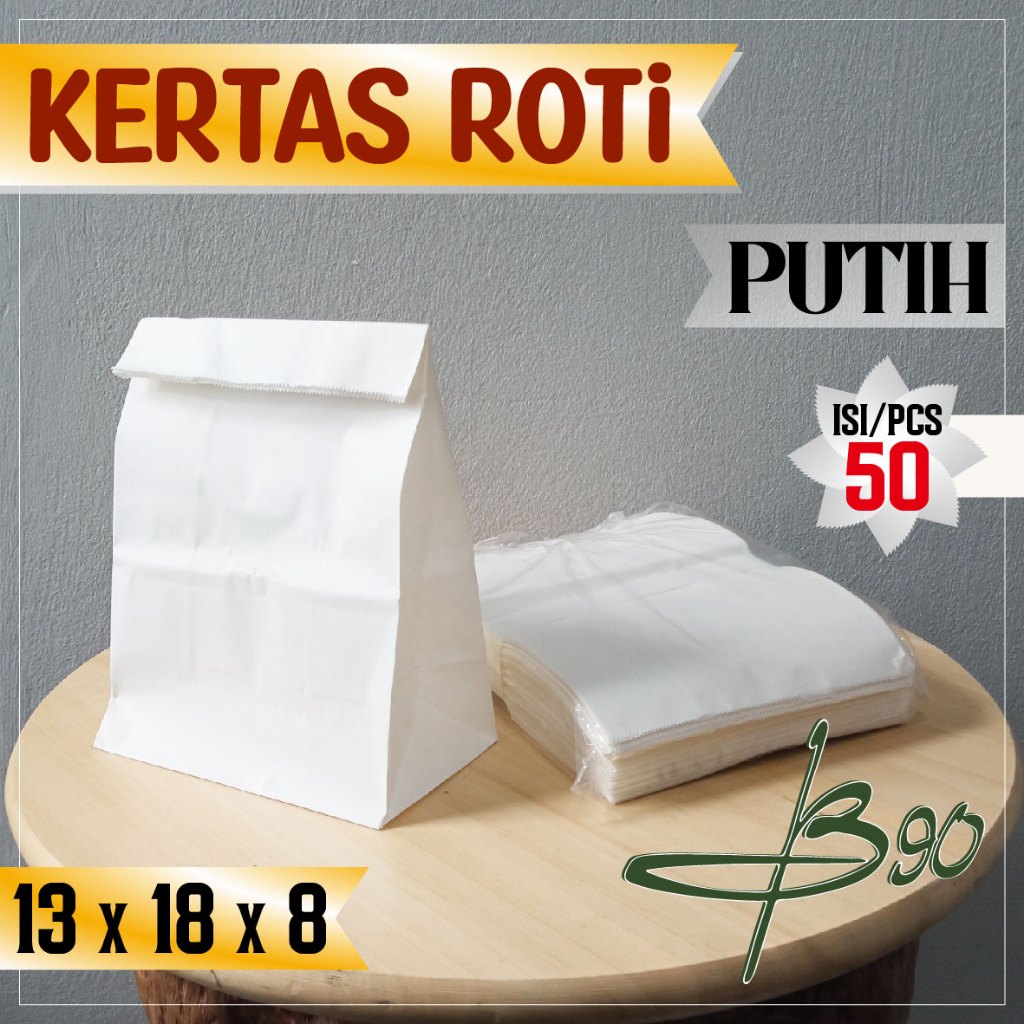 Jual Kantong Kertas Roti Putih/ Paper bag Putih 13x18x8 isi 50pcs ...
