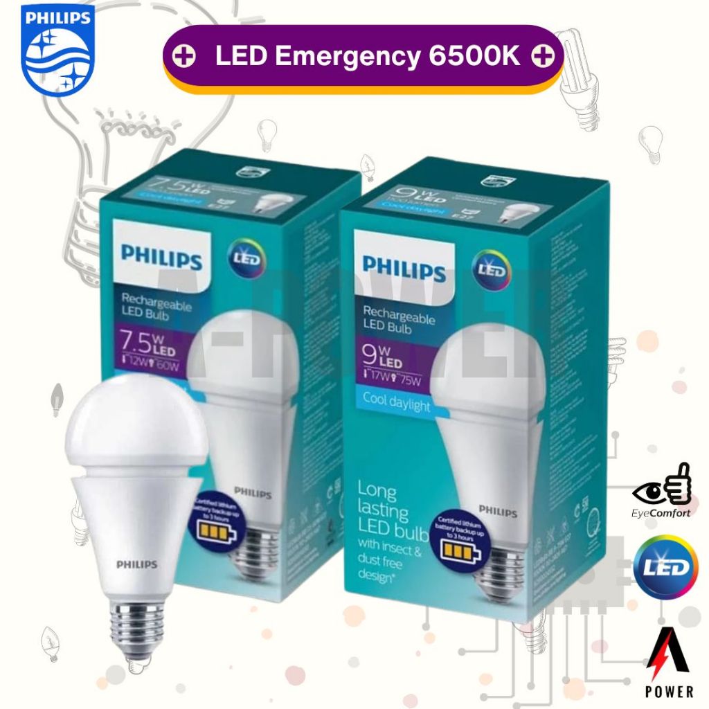 Jual Philips - Lampu LED Bulb/Bohlam Emergency 7.5W & 9W (Putih) | Shopee Indonesia