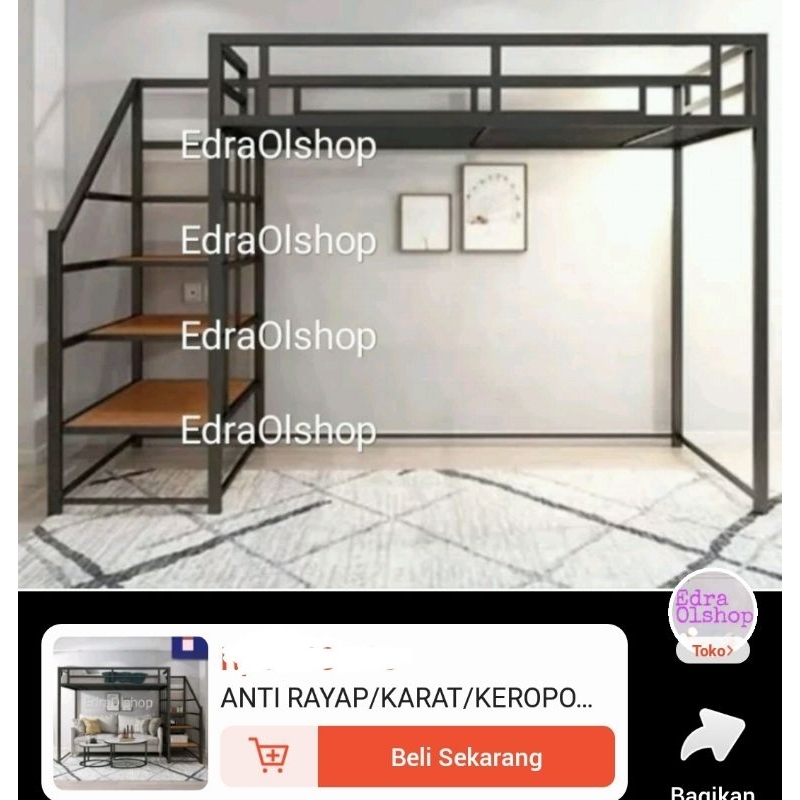 Jual Mezzanine 180x200cm Ranjang Besi Loftbed Tingkat Atas Tangga Rak ...