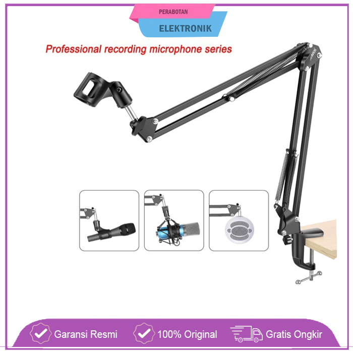 Jual Microphone Mic Holder Stand Boom Arm Suspension Jepit Meja Scissor ...
