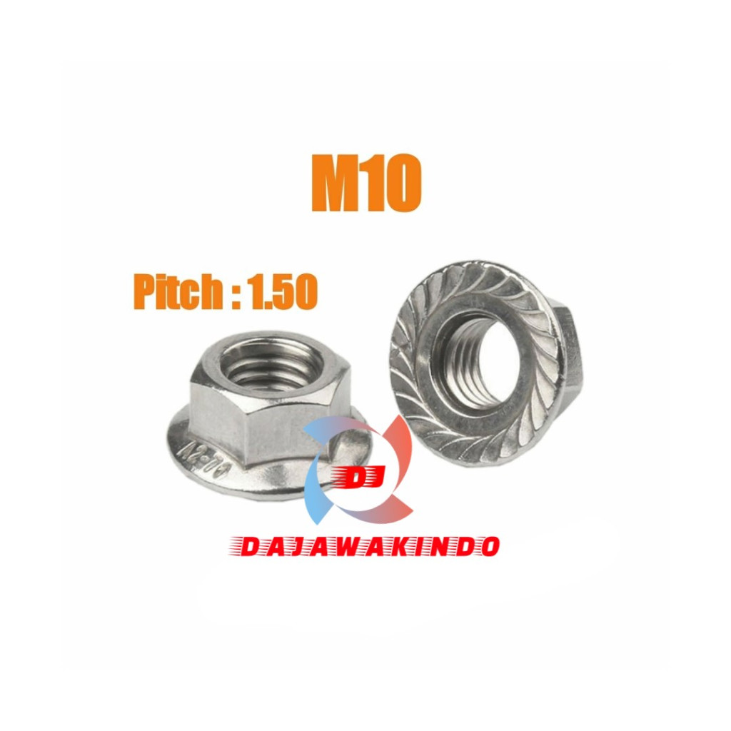 Jual Mur Flange M10 / Mur Flange Stainless M10 / SUS 304 Flange Nut | Shopee Indonesia