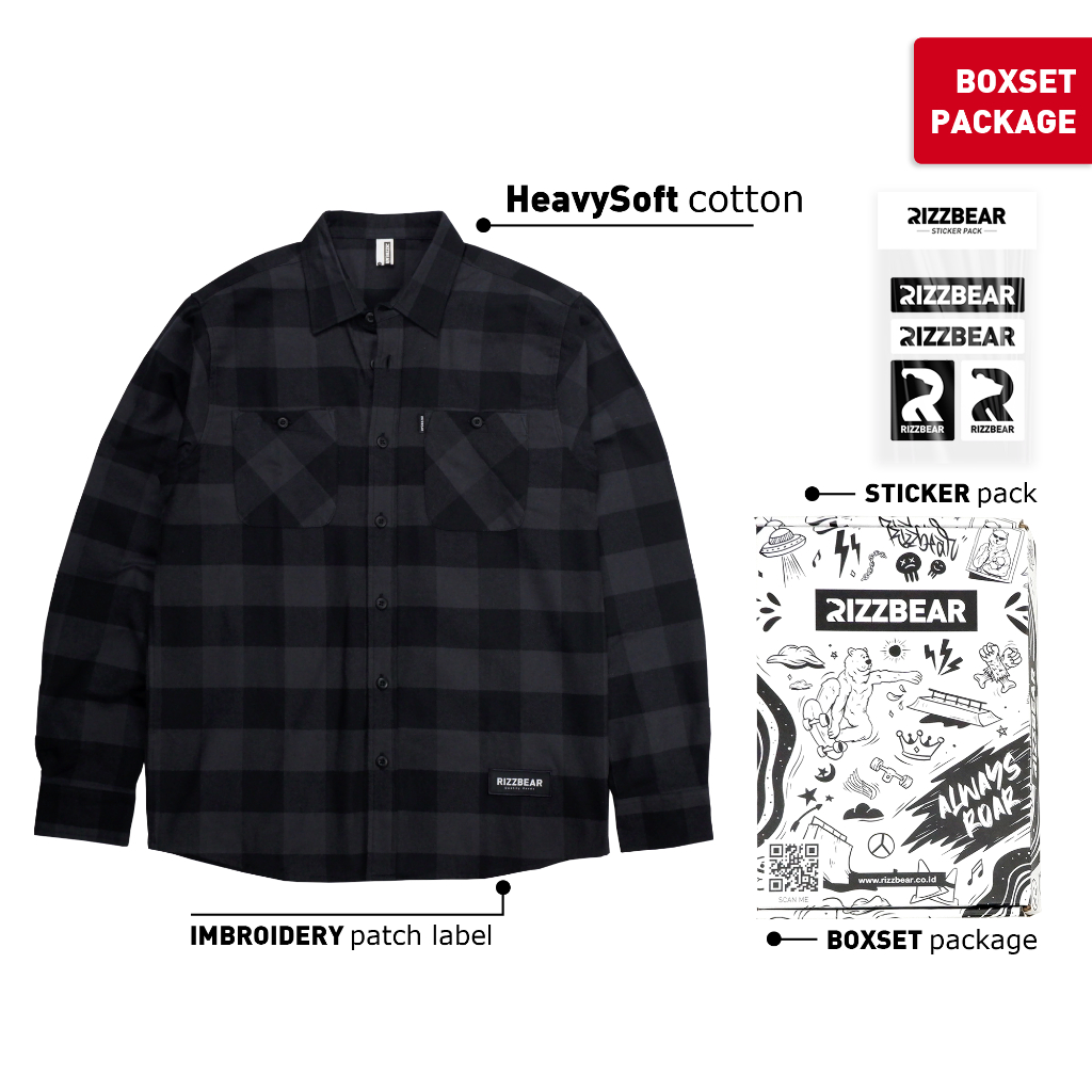 Jual RIZZBEAR Kemeja Flanel Pria Lengan Panjang non Formal Hem Kotak ...