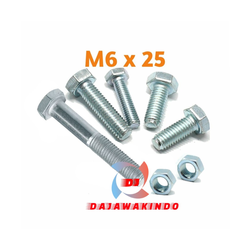 Jual Baut Mur Hex Putih / Galvanis M6 x 25 mm | Shopee Indonesia