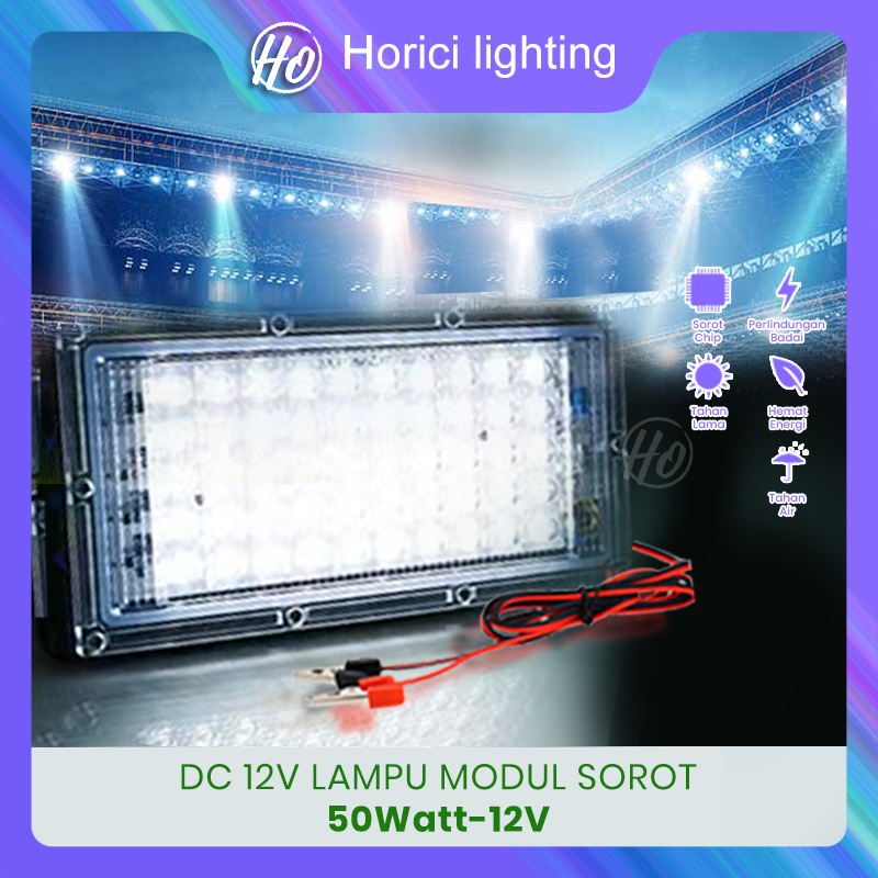 Jual HORICI Lampu Sorot DC 12V 50W Panel LED Floodlight Kabel Jepit Aki / 12V Lampu Pju Street ...