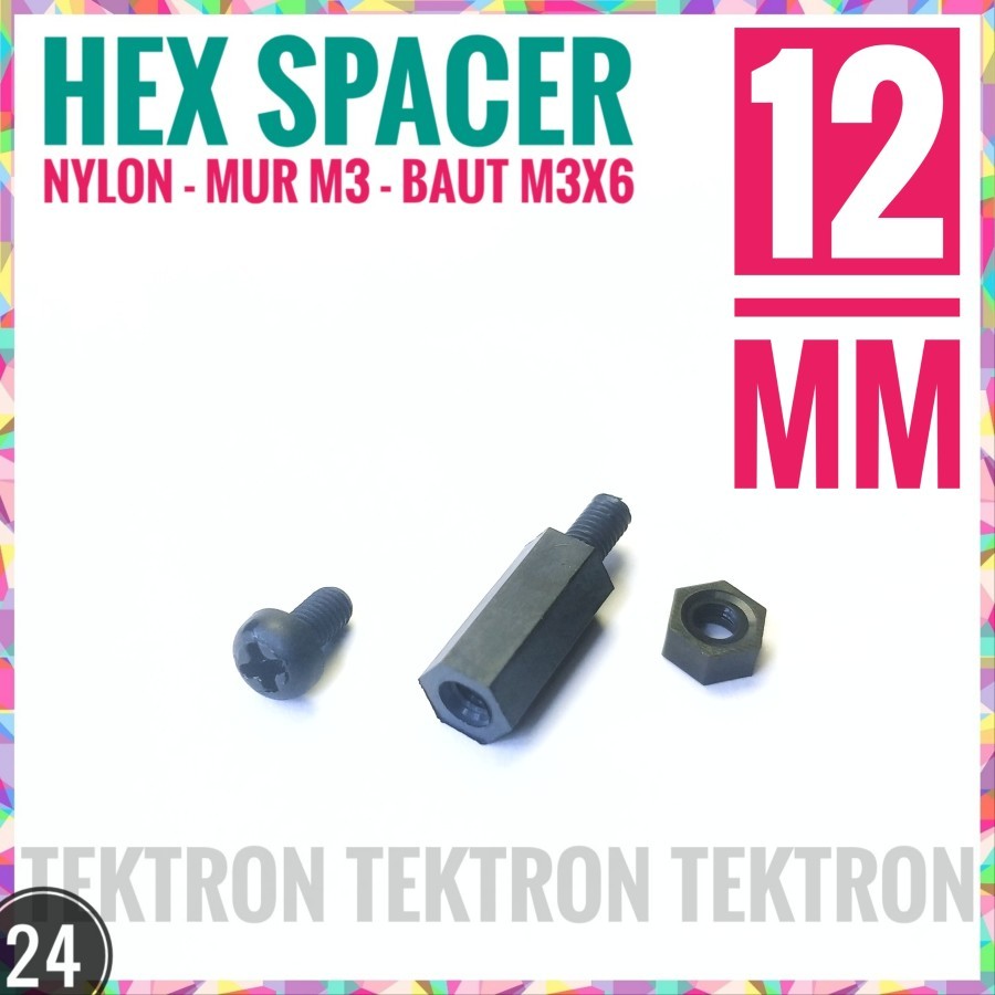 Jual HEX SPACER 12mm NYLON MUR M3 BAUT M3 X 6mm Spiser PCB Hexa ...