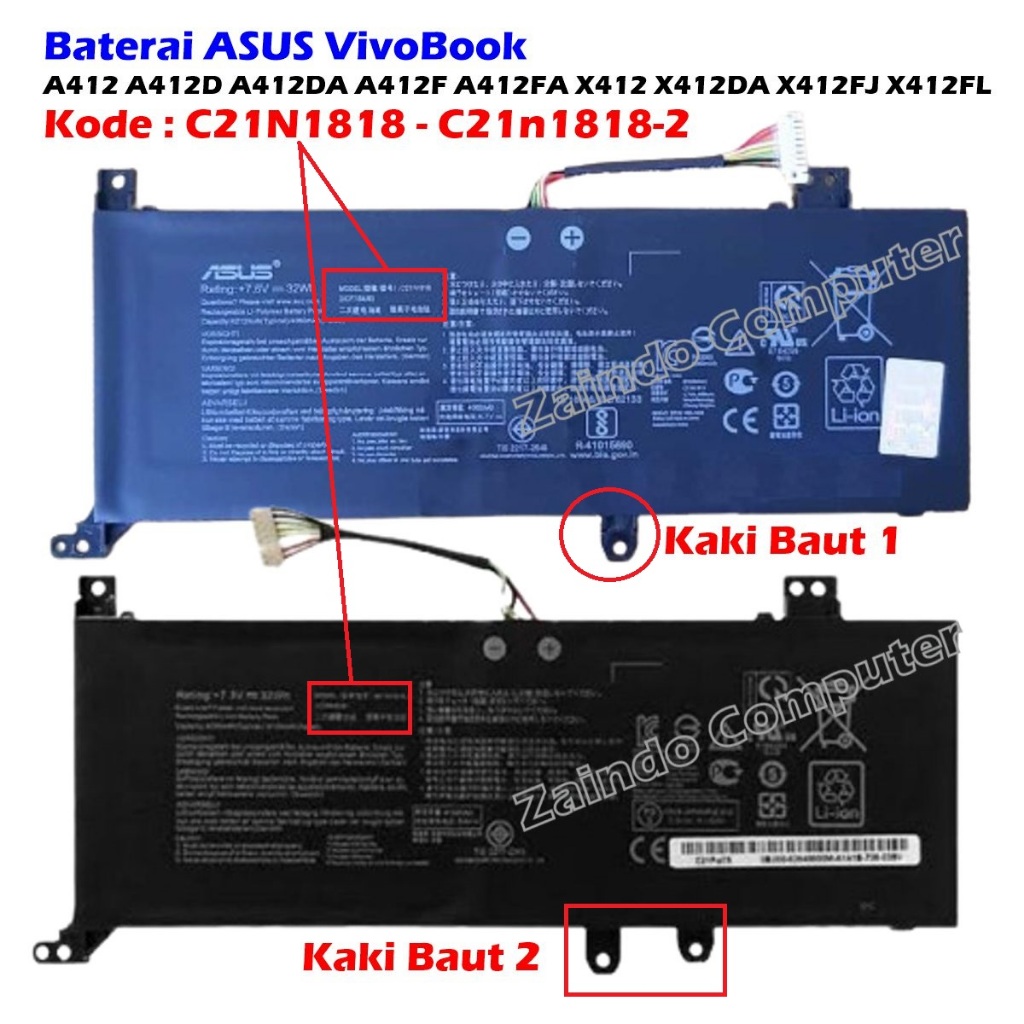 Jual BATERAI ASUS A412 A412D A412DA A412F A412FA X412 X412DA X412FJ X412FL A412D P1402FA P1402UA ...