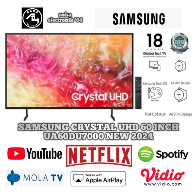 Jual SAMSUNG CRYSTAL UHD 4K UA60DU7000 SMART TV TIZEN PURCOLOUR 60 INCH ...