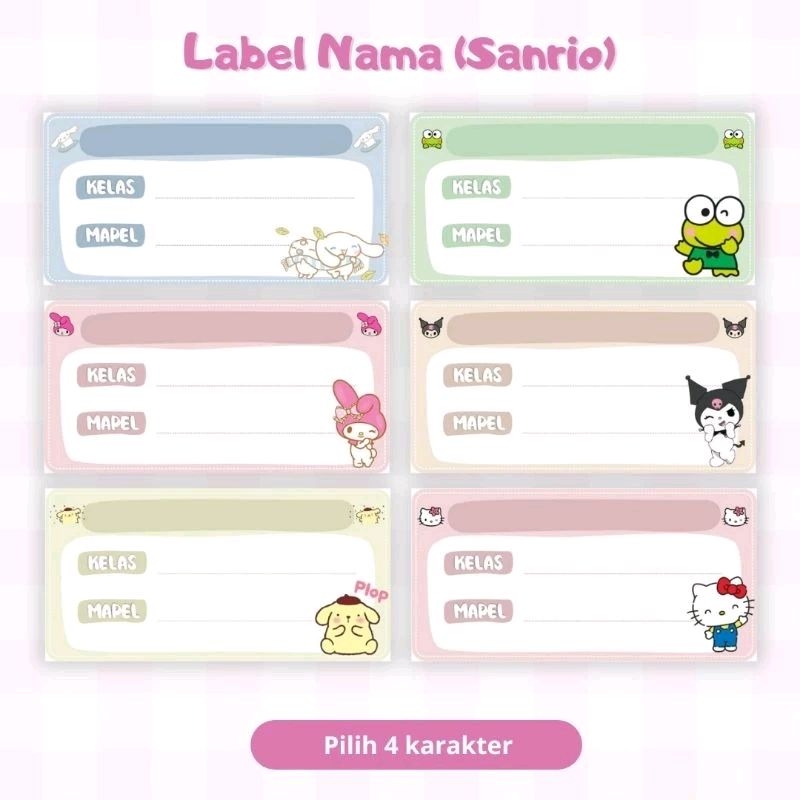 Jual LABEL NAMA BUKU PELARAN TEMA SANRIO - LABEL BUKU PELAJARAN ...