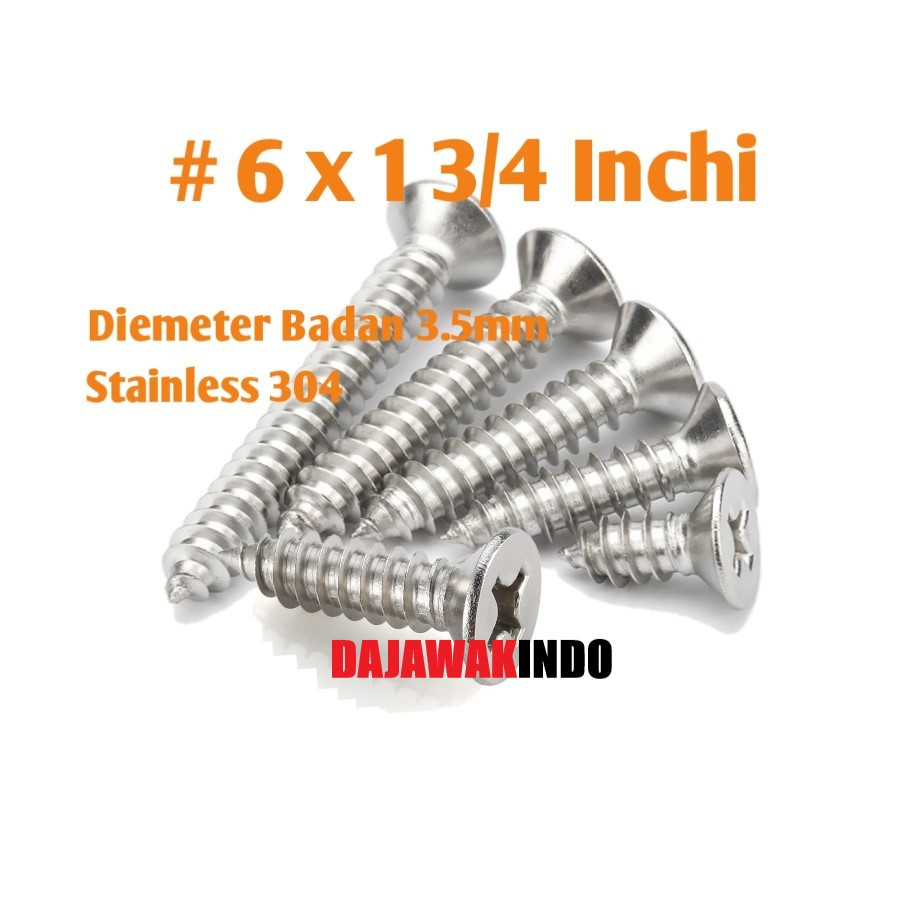 Jual Sekrup Tapping Stainless 6 x 1 3/4 / Tapping FH Stainless 304 | Shopee Indonesia