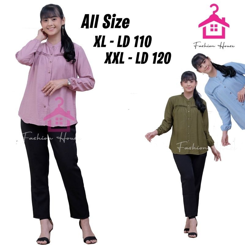Jual HANA blouse kemeja polos polo linen/Kemeja Atasan wanita jumbo polos pakaian wanita ...