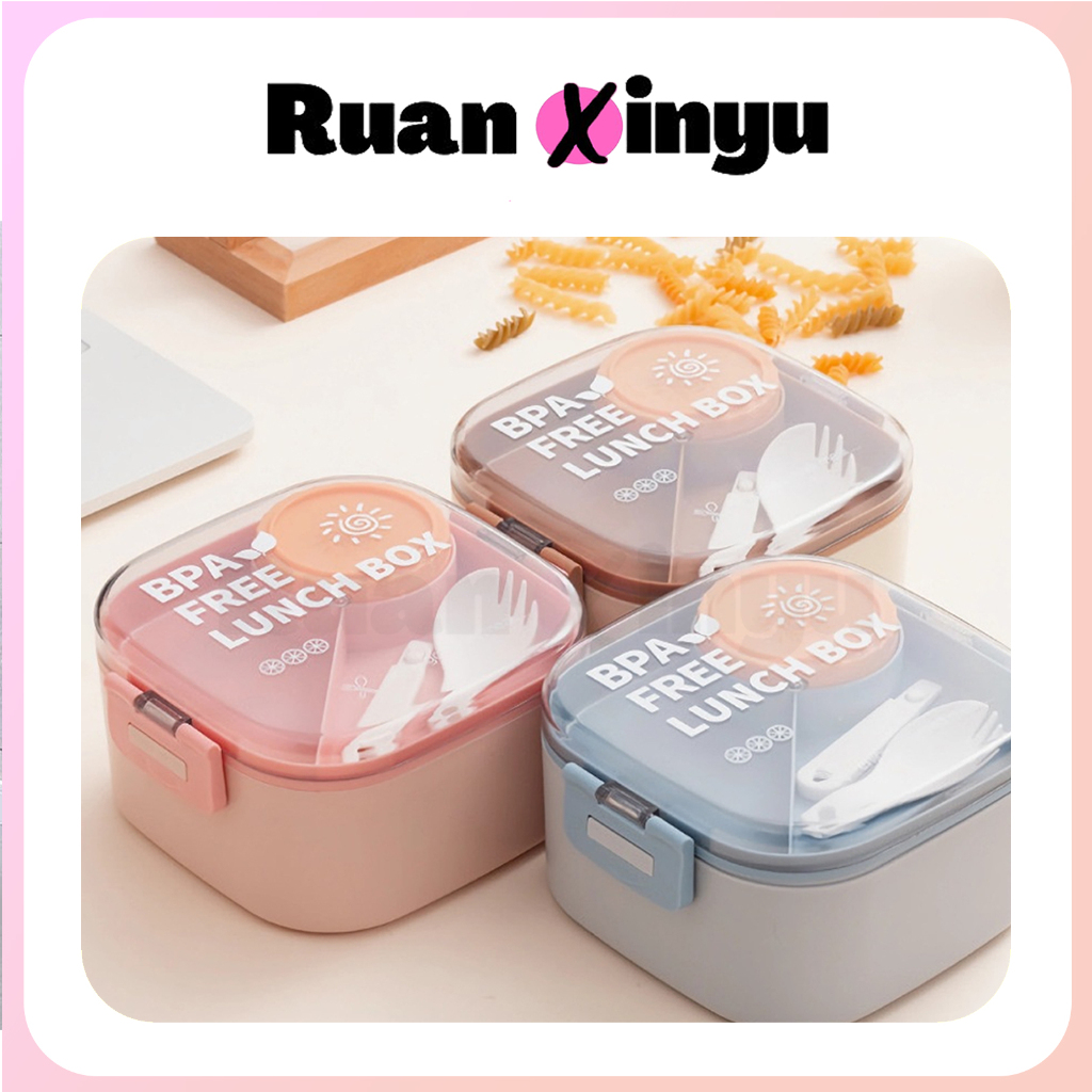 Jual (RX) LUNCH BOX SUSUN KOTAK MAKAN 2 TINGKAT FREE ALAT MAKAN ...