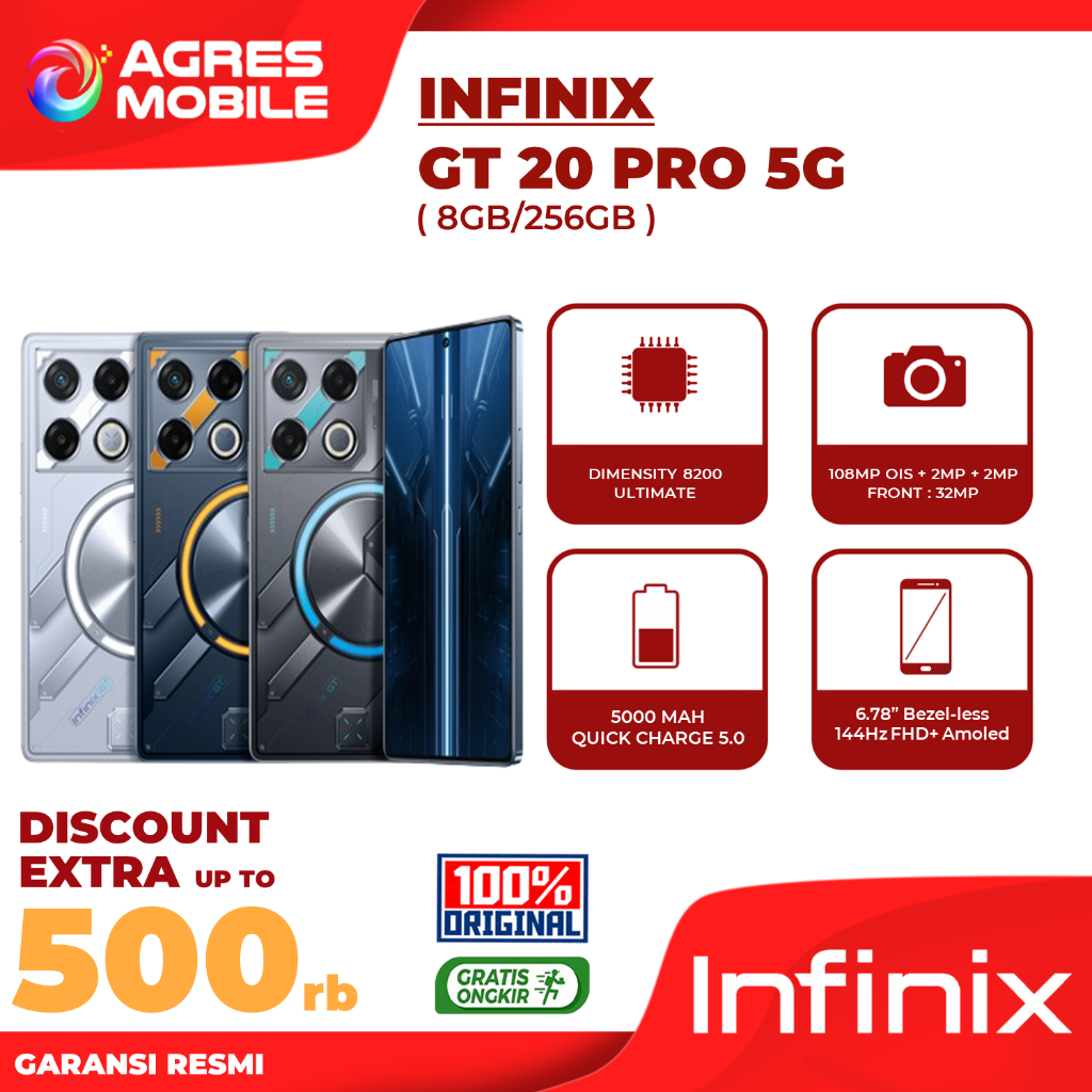 Jual [FREE COOLER| INFINIX GT 20 PRO 5G 8GB/256GB DIMENSITY 8200 ULTIMATE GARANSI RESMI INFINIX ...