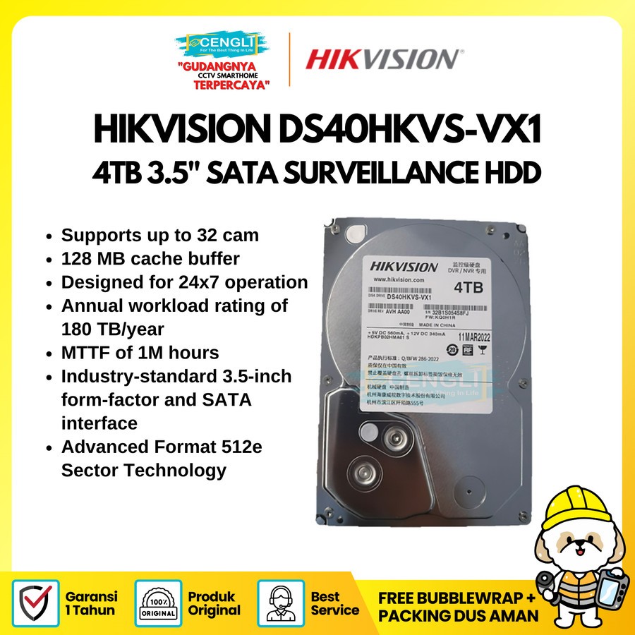 Jual Hardisk HDD Hikvision DS40HKVS-VX1 4TB 3.5" SATA SURVEILLANCE Hard ...