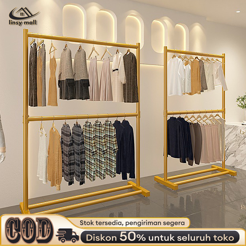 Jual Rak Baju Gantung Berdiri 2 Susun Rak Gantungan Baju Besi Rak Baju ...