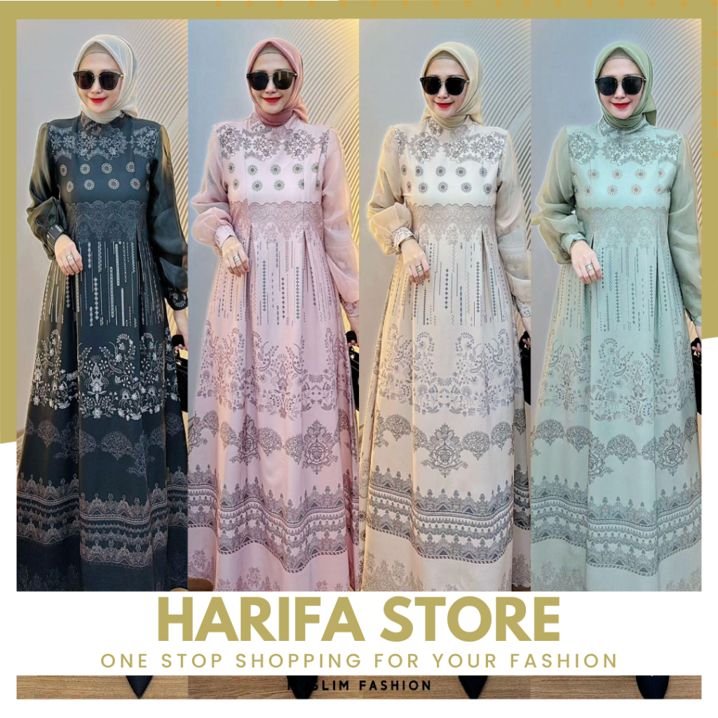 Jual Riani Dress Gamis Wanita Terbaru Mamba Print mix Organza Premium ...