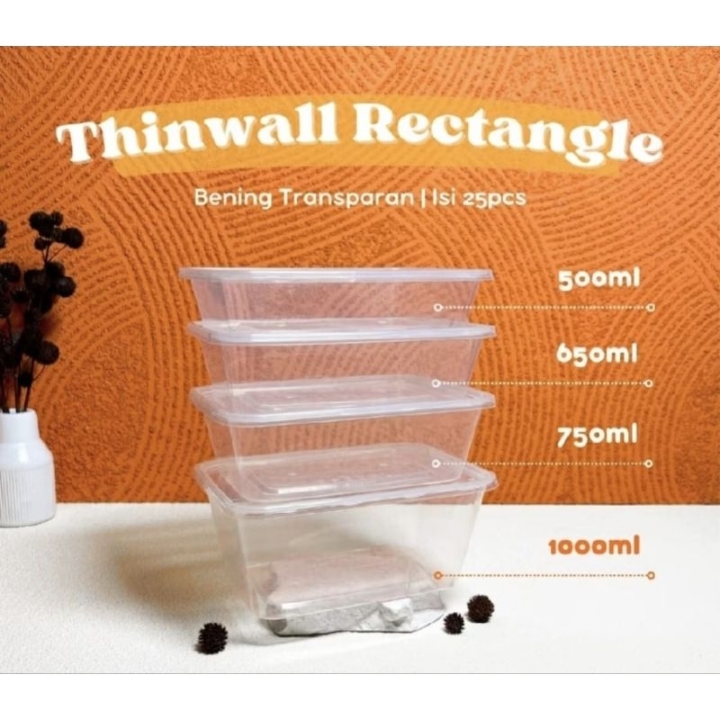 Jual Thinwal Rectagle 500ml 650ml 750ml 1000ml / kotak makan plastik ...