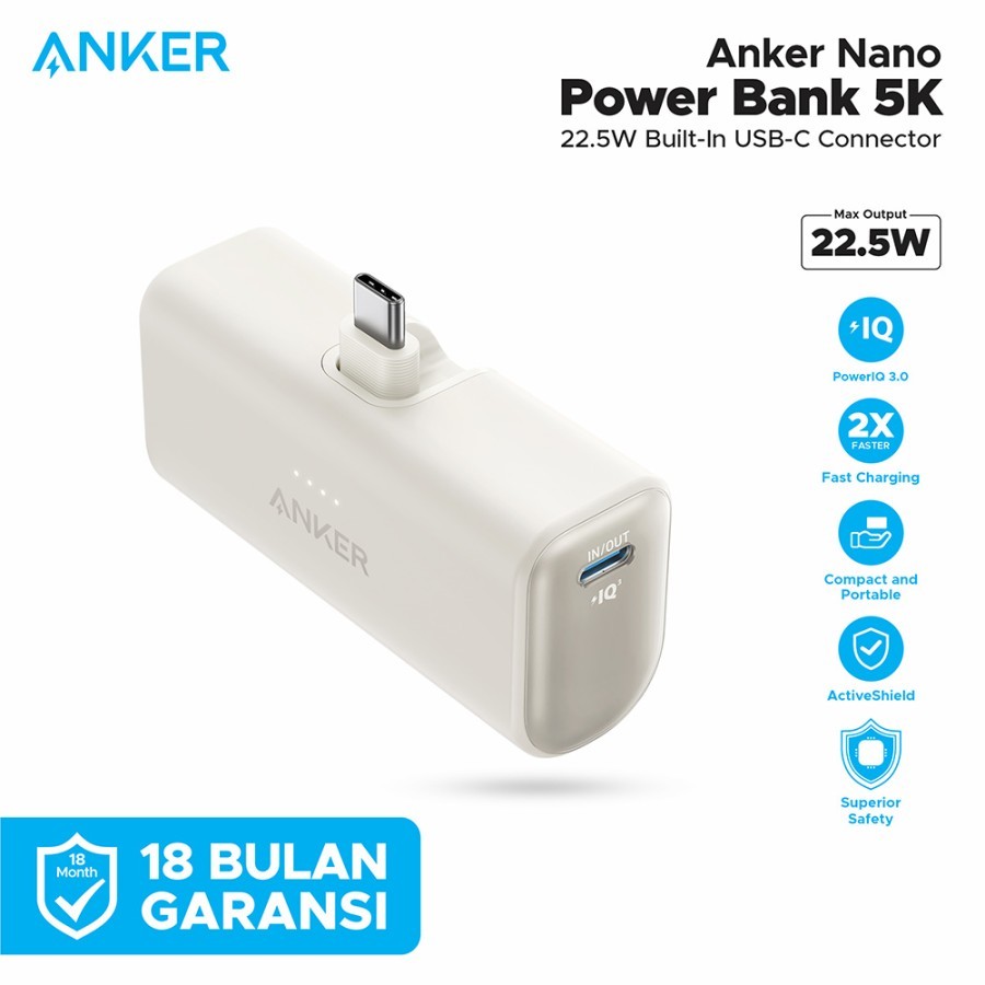 Jual Anker Nano Powerbank 22.5W Built-in USB-C Connector 5000mAh ...