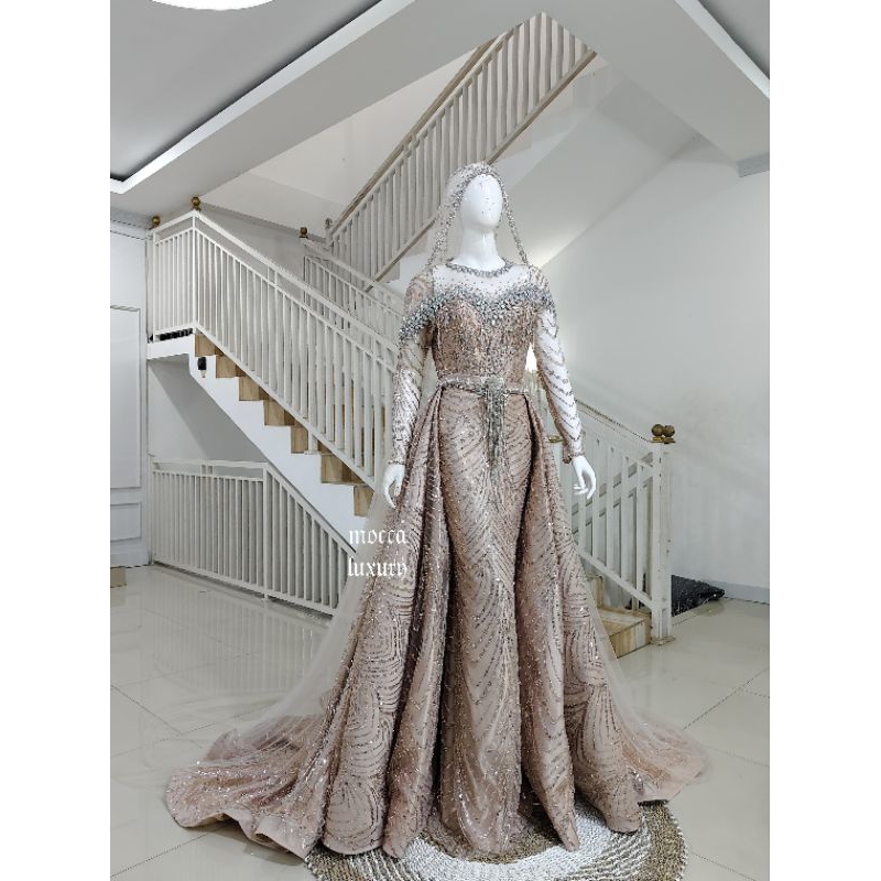 Jual gaun pengantin premium model ekor lepas | Shopee Indonesia