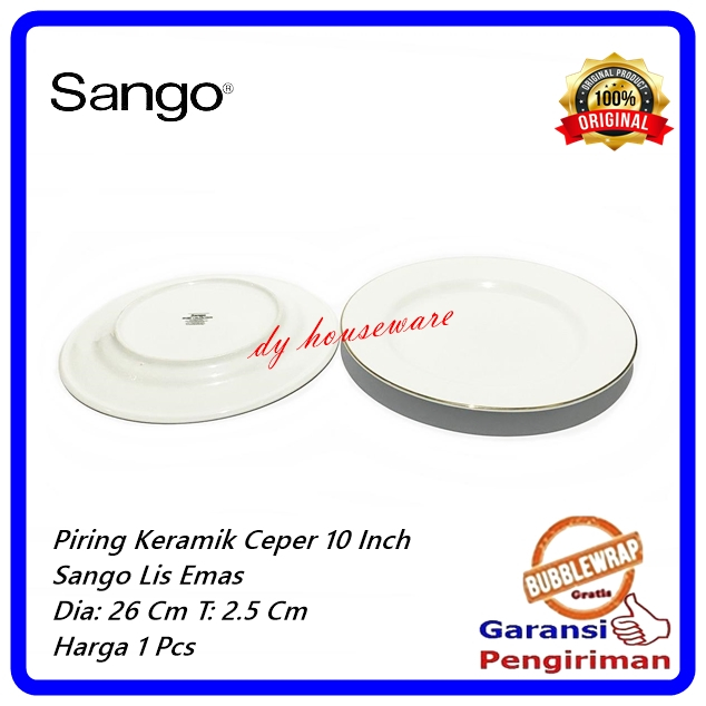 Jual Piring Makan Ceper Keramik 10 Inch Lis Emas Dia 26 Cm ASLI SANGO ...