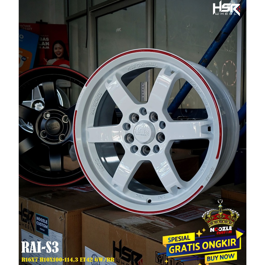 Jual Velg Mobil Rush Terios Ertiga ring 16 Type Rai S3 HSR R16 Warna Putih Palang 6 Baut 5 ...