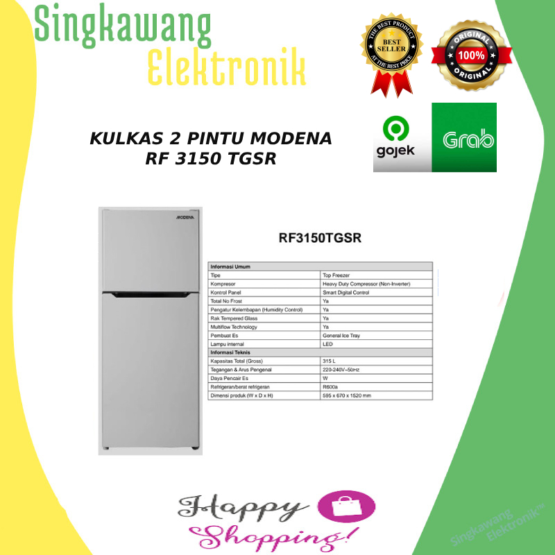 Jual KULKAS 2 PINTU MODENA RF 3150 TGSR | Shopee Indonesia
