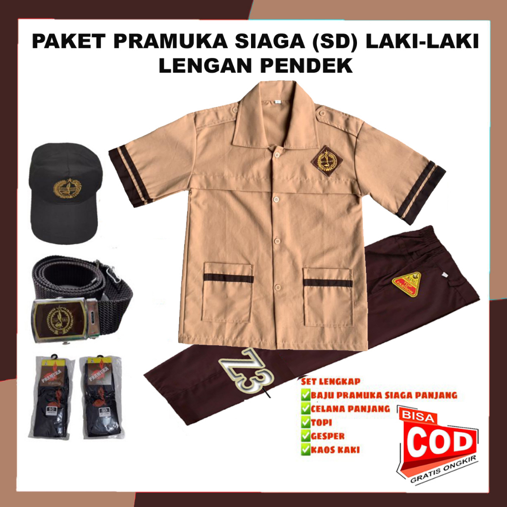 Jual Paket seragam pramuka siaga sd laki lengan pendek kelas 1-6 / set ...