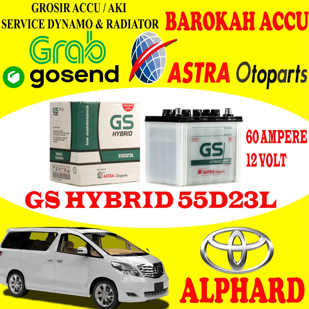 Jual AKI MOBIL TOYOTA ALPHARD LAMA GS HYBRID 55D23L , 60 AH ASTRA ...