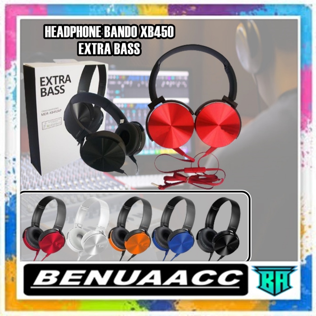 Jual (ba) HF HEADPHONE BANDO XB450 EXTRA BASS EARPHONE STYLISH GAMING ...