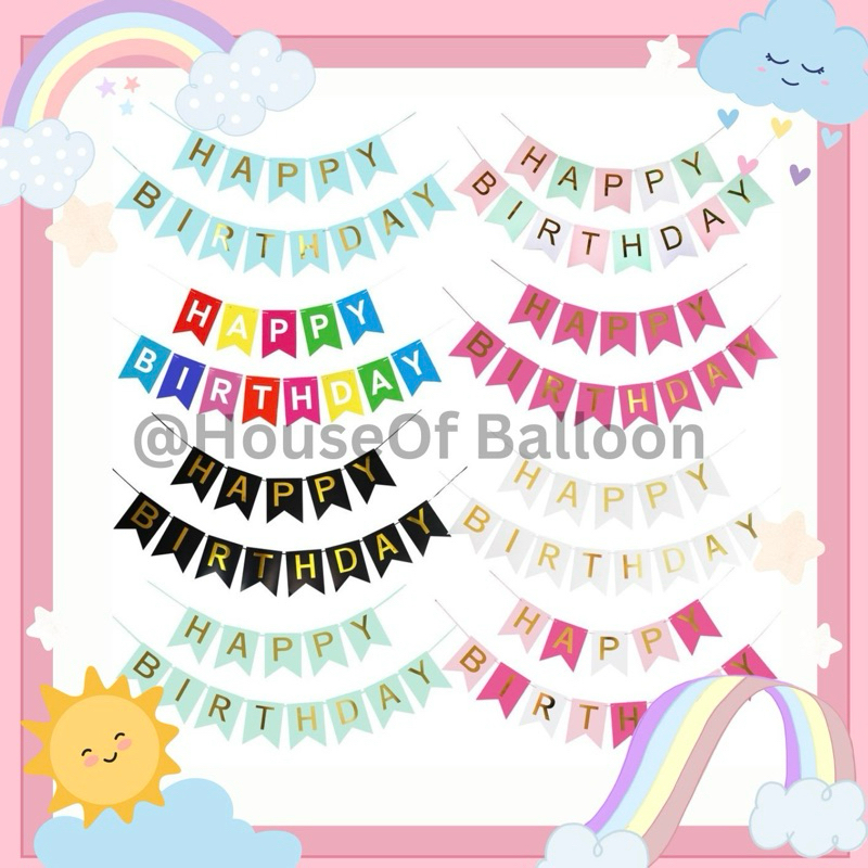 Jual Banner Happy Birthday Warna Warni Backdrop Pesta Bendera Flag ...