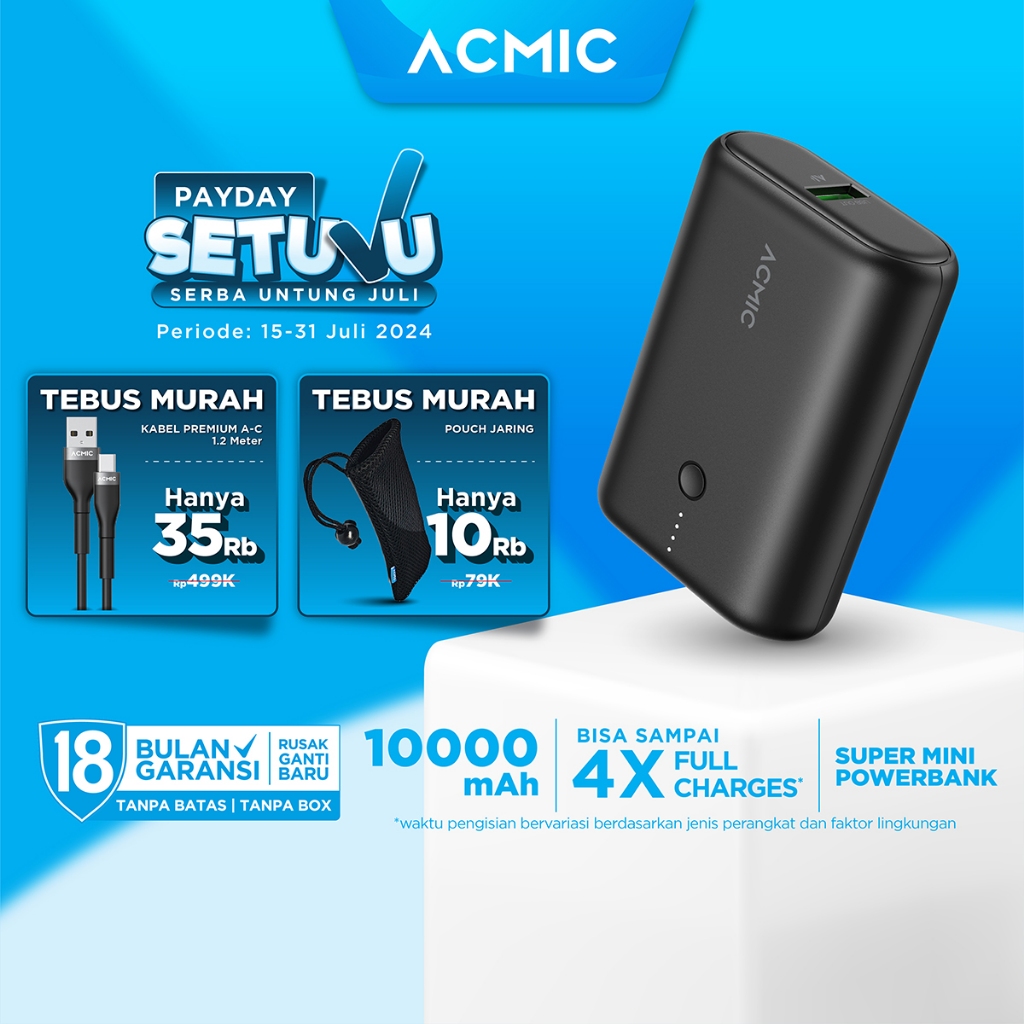 Jual ACMIC MINIMAX 10000mAh Powerbank Mini 22.5W Fast Charging Type C | Shopee Indonesia