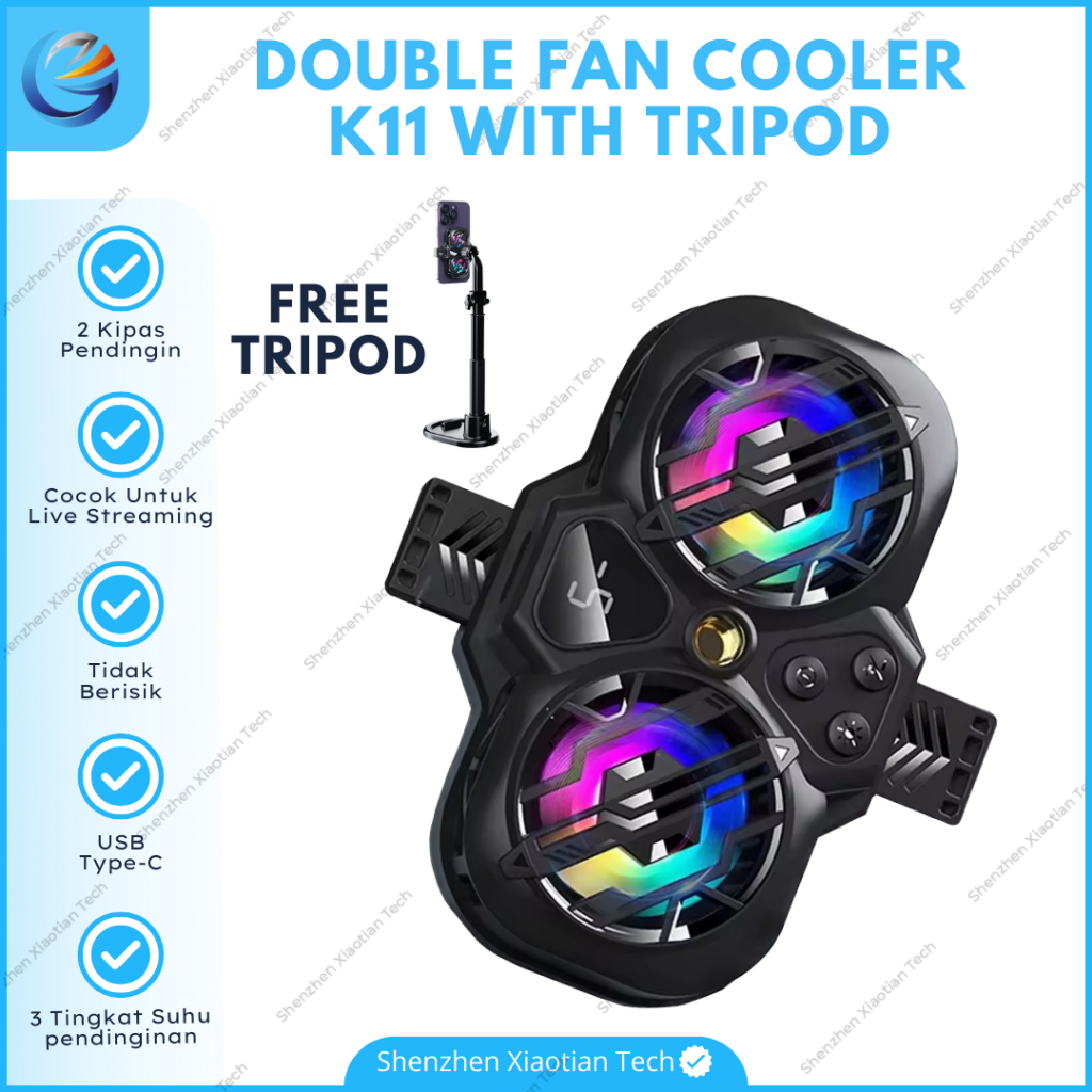 Jual AERA Double Fan Cooler K11 With Tripod Stand | Fan Cooler HP ...